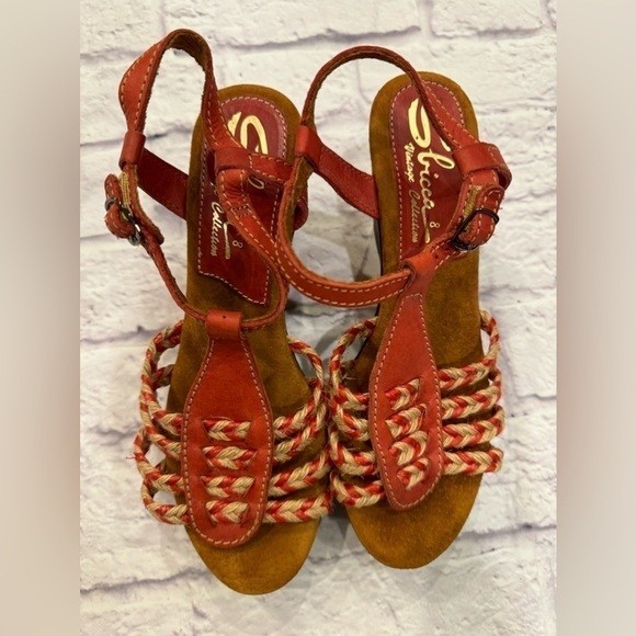 Sbicca | Shoes | Retro Platform Wedge Leather Sandals Womens Sz 8 Red ...